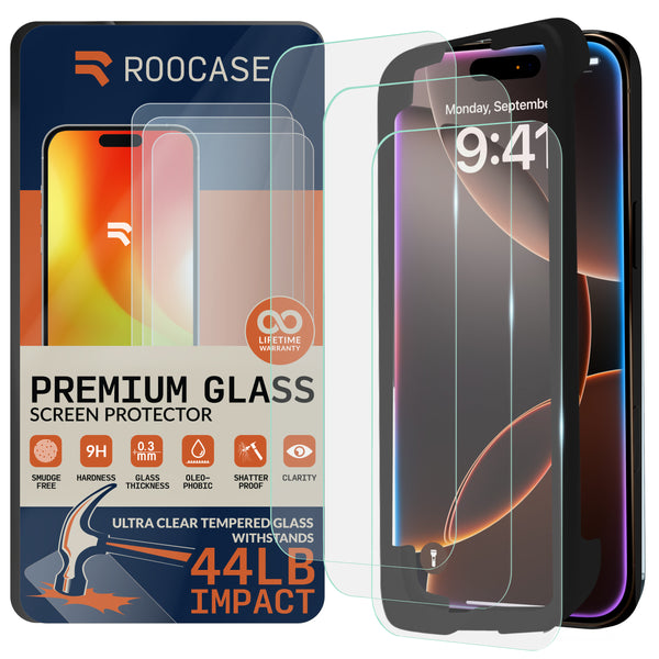 ROOCASE 3-Pack Glass Screen Protector for Apple iPhone 16 Pro, Include