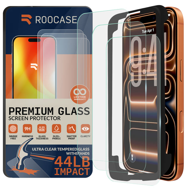 ROOCASE 3-Pack Glass Screen Protector for Apple iPhone 17 Pro Max, Inc
